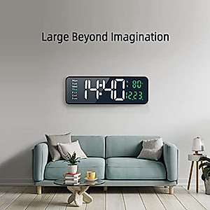 SHLNL Digital Wall Clock,16.2 Inch Large Digital Wall Clock, Large Display with Remote Control,Automatic Brightness Digital Alarm Clock with Indoor Temperature,Date,Week(Green)…