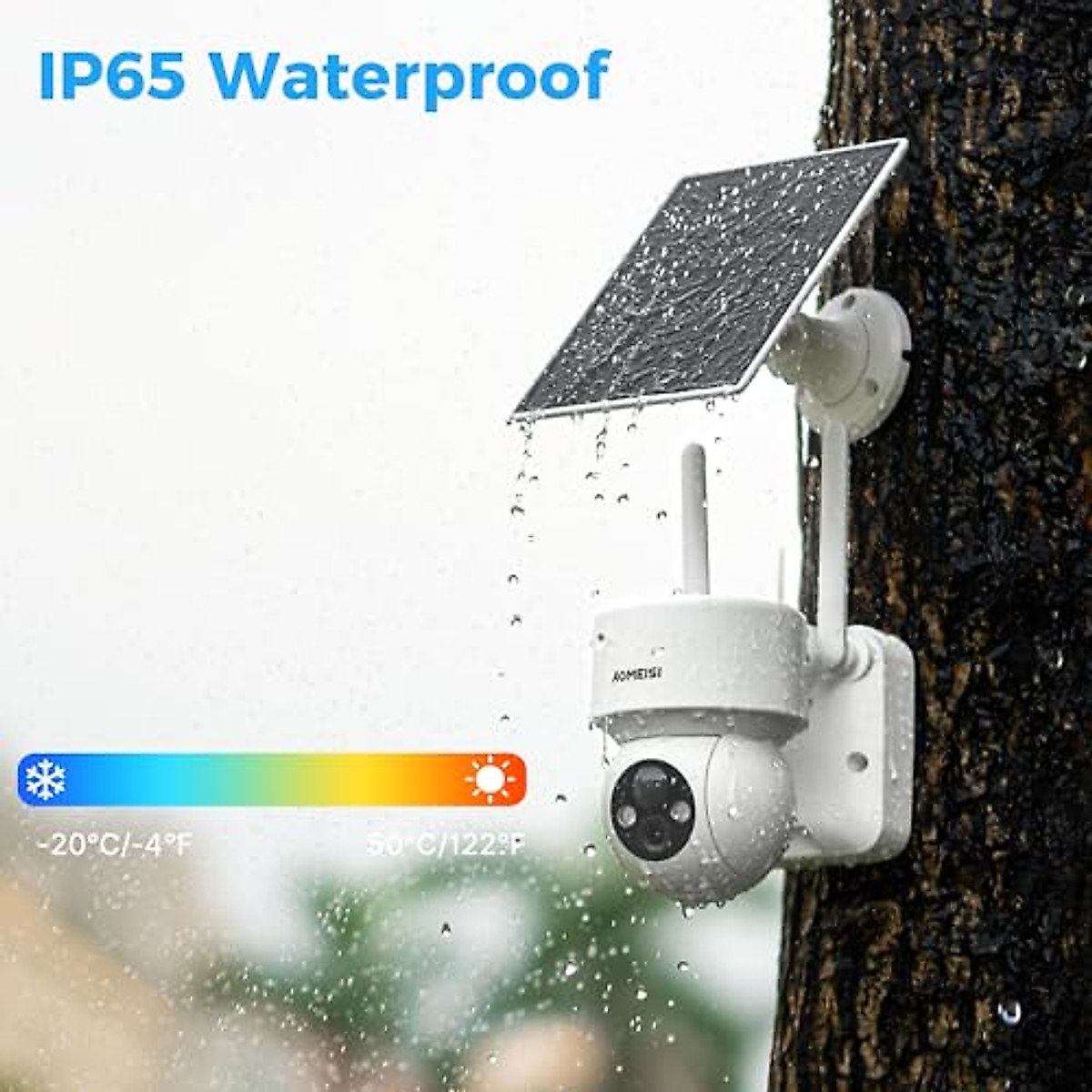 Aomeisi D2 2K Solar Security Camera Outdoor,360°View Pan/Tilt,Two-Way Audio,Easy to Setup,Audible Flashlight Alarm,Motion Alert,SD Slot Cloud Storage,Tech Support,Work with Alexa Google Home,CloudEdge