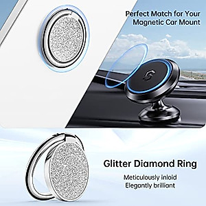 Syncwire Cell Phone Ring Holder Stand, Bling Bling Finger Ring Kickstand 360° Rotation Sparkle Phone Grip for Magnetic Car Mount Compatible with iPhone,Samsung,Pixel, All Smartphones - Glitter Silver