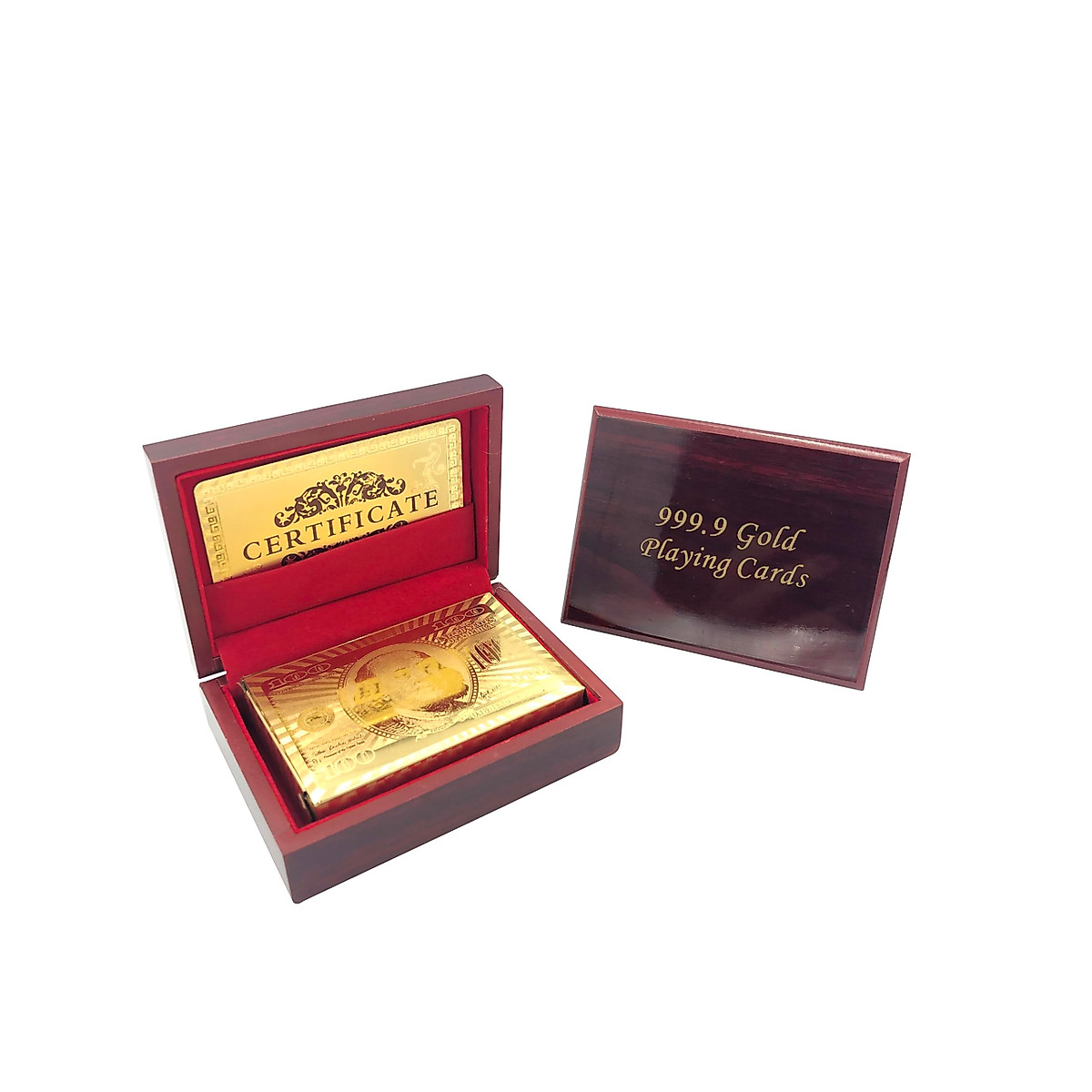 Yuanhe Gold Deck of Cards - Waterproof Playing Cards Luxury Playing Cards with Wooden Gift Box,Great for Poker Cards Game, Game Nights and Casino Party