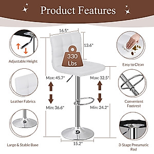 ZENY X-Large Bar Stools - Counter Chairs Adjustable Counter Height Swivel Barstools Set of 4, Square PU Leather Kitchen Counter Height Bar Stools, Kitchen Island Chairs,White