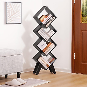 Yoobure Black Bookshelf - Small Book Shelf, 4-Tier Tall Bookcases Book Organizer, Industrial Bookshelves Floor Standing for CDs/Books in Small Spaces, Bedroom, Living Room, Home Office
