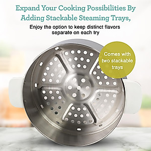 Euro Cuisine FS2500 Electric Food Steamer, Versatile Vegetable Steamer & Steam Cooker Ideal for Fish, Veggie, Meat, Stainless Steel 1200 Watts