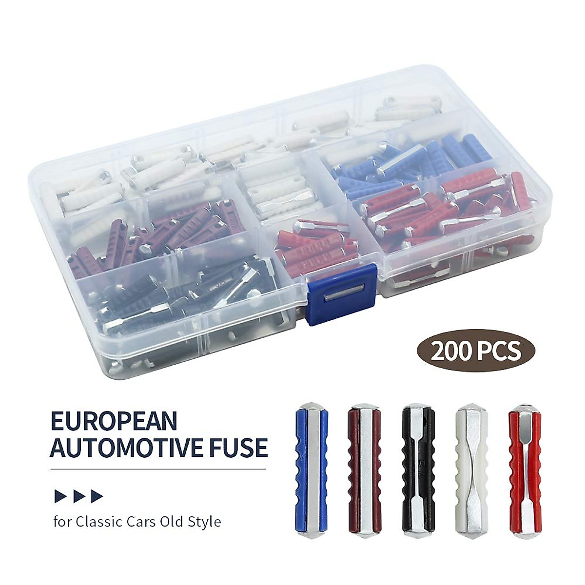 Car Fuses Torpedo Type European for Classic Cars Old Style 5A 8A 16A 25A 40A (200Pcs)