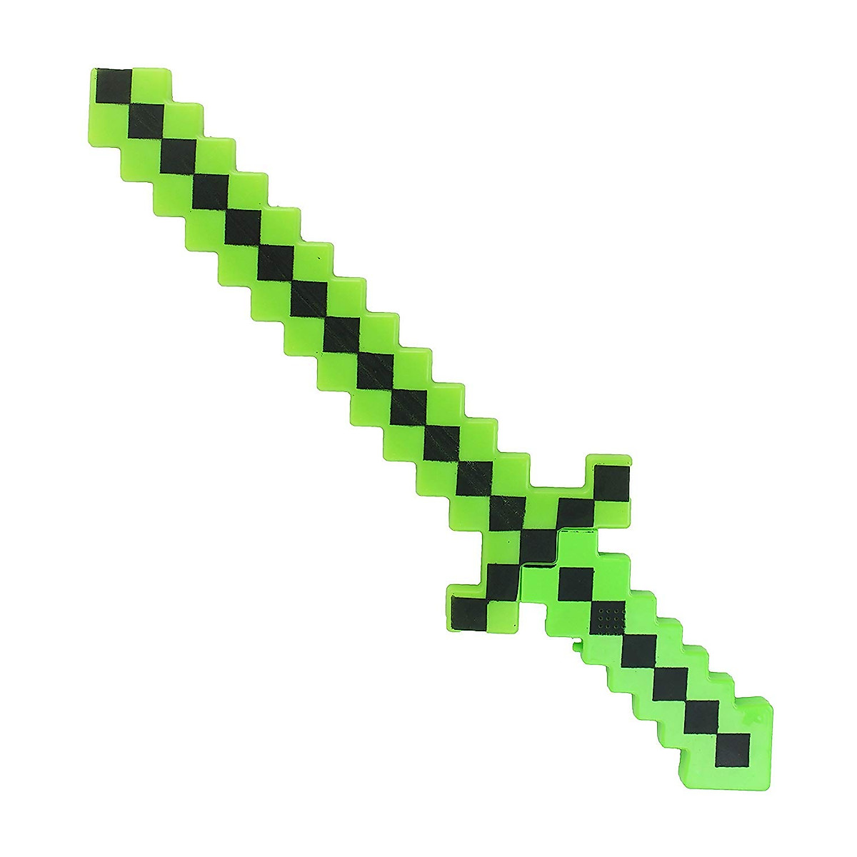 Hunson Pack of 2 Color Led Flashing & Sound Light Up Classic Diamond Pixel 8 Bit Toy Swords, Green, 24 Inches