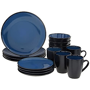 Gibson Soho Lounge Round Reactive Glaze Stoneware Dinnerware Set, Service for 4 (16pc), Blue, Soho Round.
