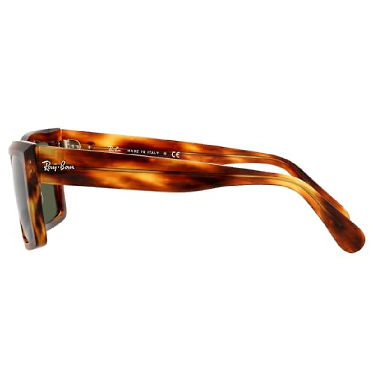 Ray-Ban Rb2191f Inverness Low Bridge Fit Rectangular Sunglasses, Striped Havana/Green, 55 mm