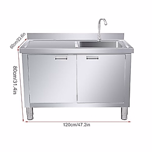 Commercial sink, stainless steel sink, commercial integrated cabinet drain table, vegetable sink, household sink cabinet, dishwashing sink(120x60x80cm/47.2x23.6x31.4in)