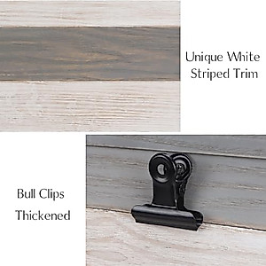 PETAFLOP Wooden Clip Picture Frame 5x7 Rustic, Handmade Farmhouse 5 by 7 Frame, Home Gallery Tabletop Decor for Display Photo Memo Artwork, Distressed White and Gray Strips