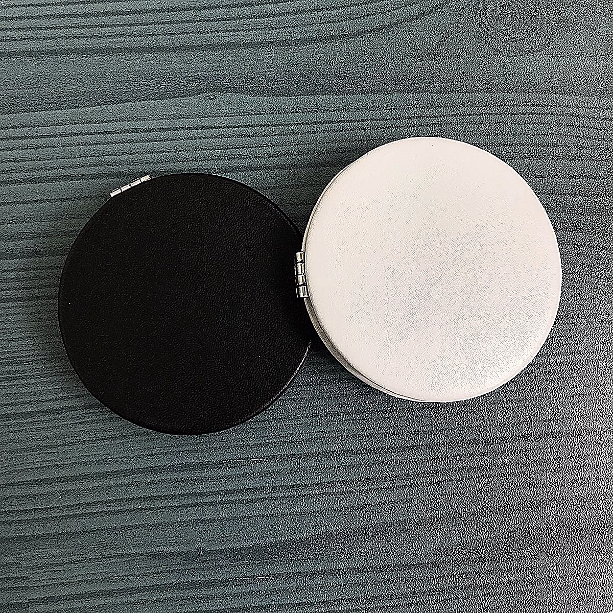 Zcooooool Makeup Mirror, 6.7 cm Round Folding Mirror, Professional Double-Sided Makeup Mirror (one Side Enlarged, The Other Side Normal) PU Surface Mirror