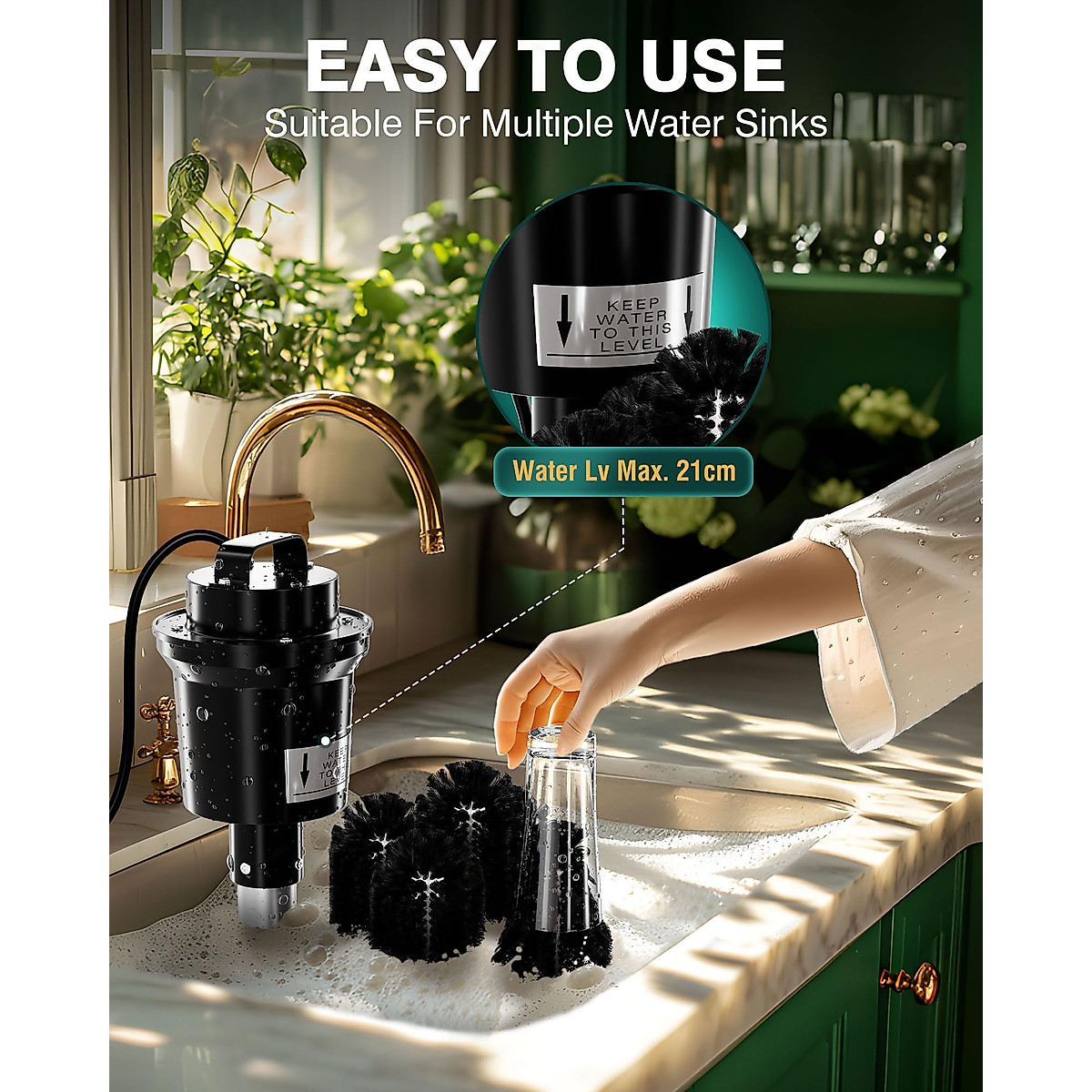 WantJoin Electric Commercial Glass Washer,Winery Wine Glass Cleaning Machine,5 Cleaning Brush Washers Glass,Perfect for Bars and Cafes