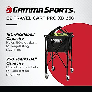 GAMMA Sports EZ Travel Cart Pro, Ball Hopper with Premium Carry Case, Holds 120 Pickleball Balls or 150 Tennis Balls