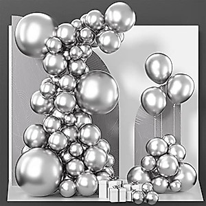 PartyWoo Metallic Silver Balloons 100 pcs and Disco Silver Foil Balloons 6 pcs