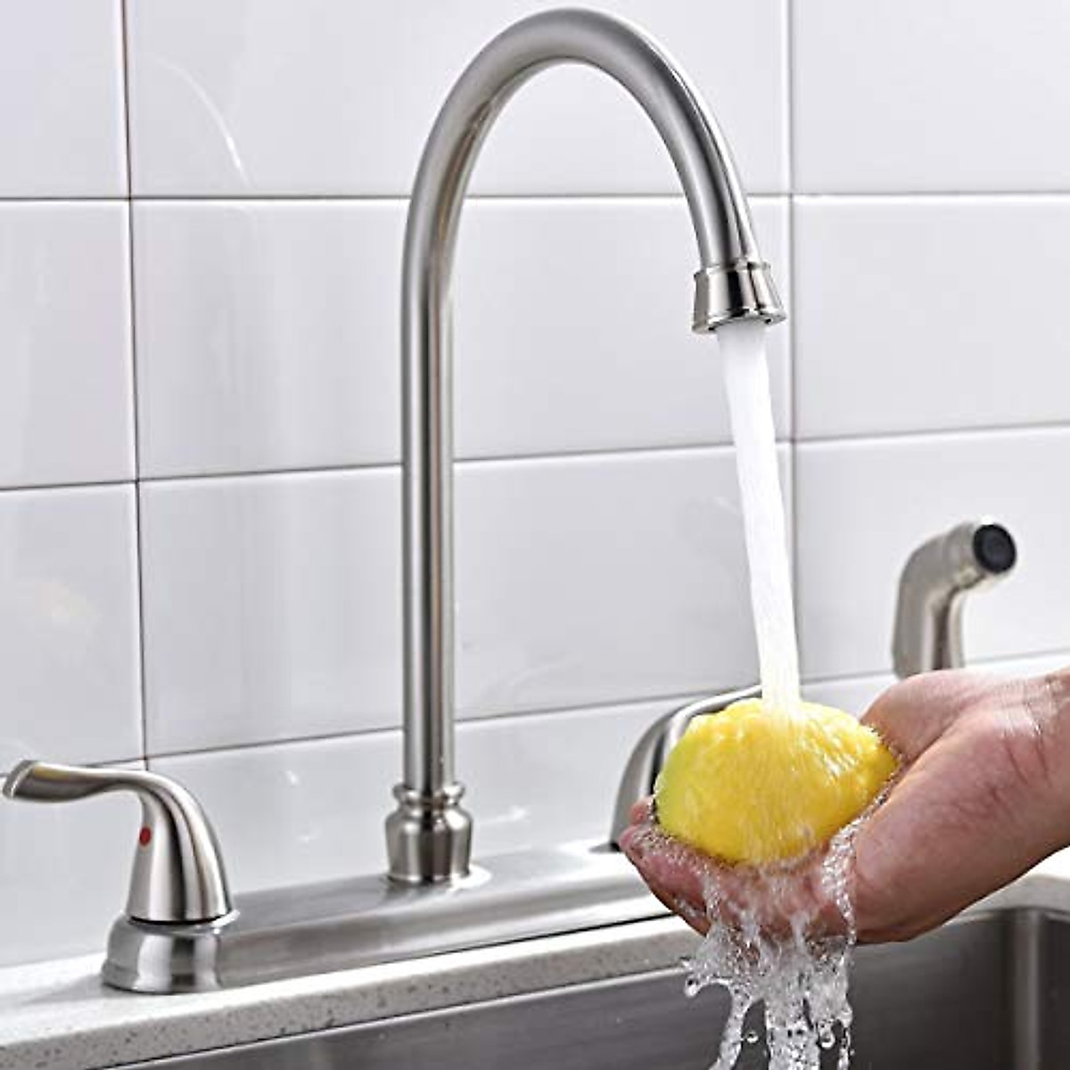 SHACO Stainless Steel Two Handle Kitchen Faucet with Sprayer,High Arch 360 Swivel Kitchen Faucet Side Sprayer for Sink 3 Hole 4 Hole