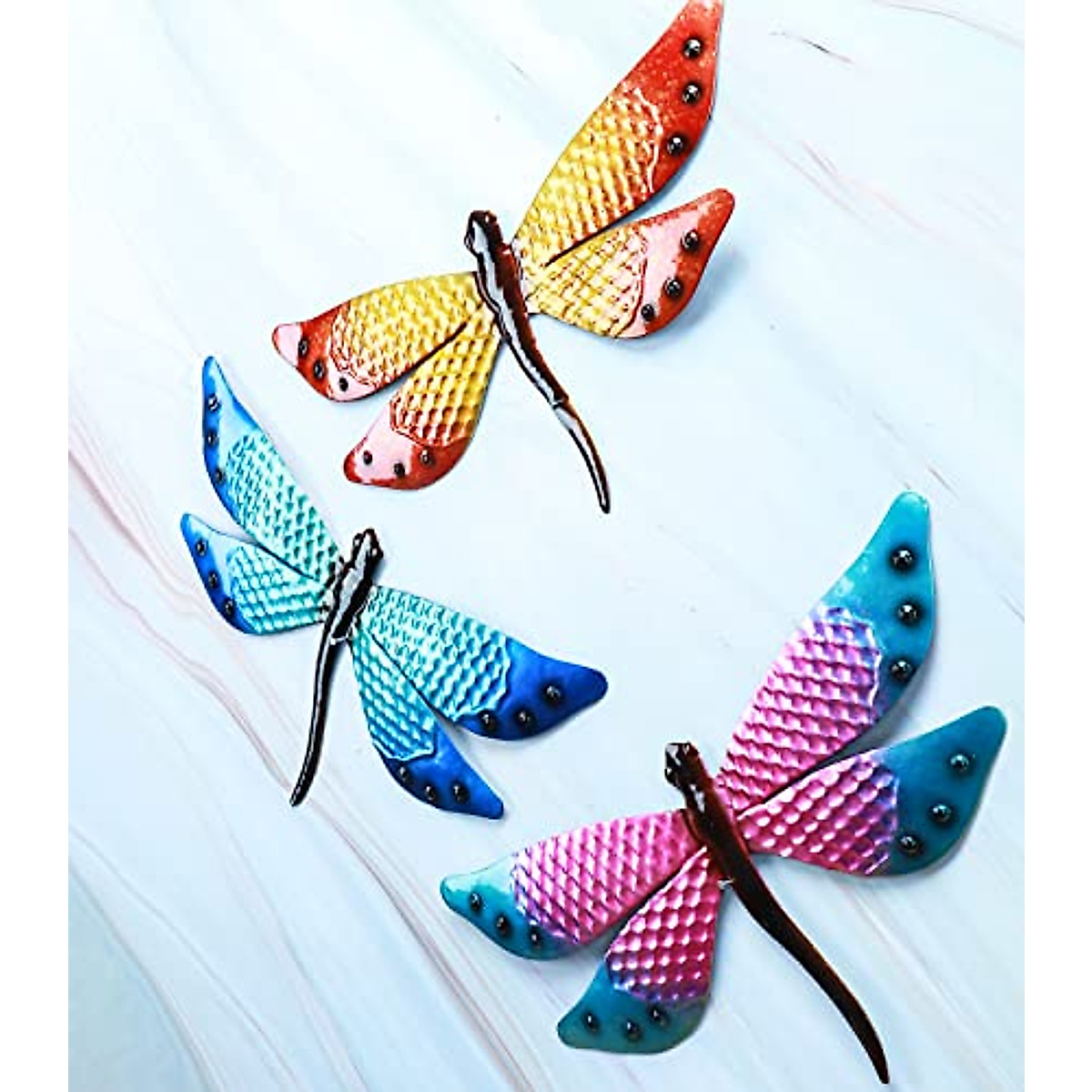 Cruis Cuka Metal Wall Décor Yard Art Cute Dragonfly Wall Sculptures Garden Decorations for Outside - Set of 3