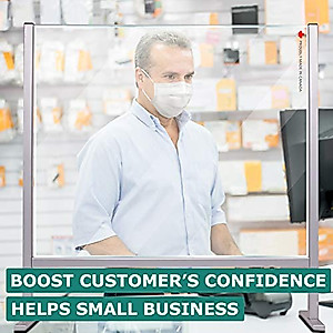 LITA888 Sneeze Guard for Desk Plastic Partition Divider - Plexi Glass Protector Stand - Protective Plexiglass Barrier Counter Shields - Adjustable Opening - 30" x 25" - Commercial Office Schools Store