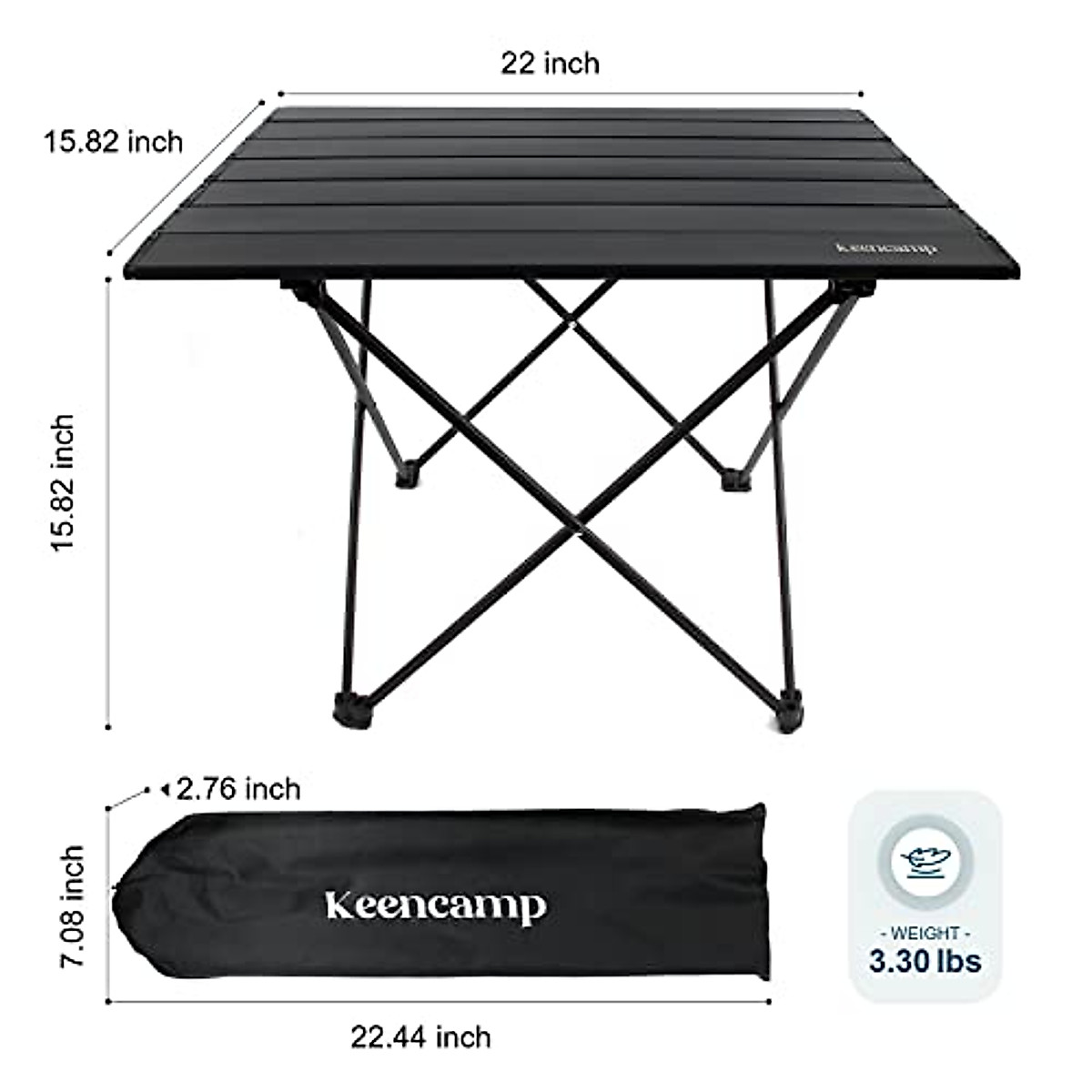 Keencamp Beach Table Compact Camping Folding Table Ultralight with Storage Portable Aluminum Outdoor Coffee Table Foldable for Travel Picnic Cooking Black 22" D x 15.82" W x 15.82" H