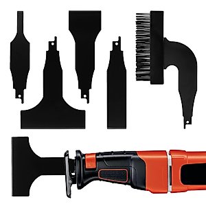 JIANWEI 5PCS Reciprocating Saw Spatula Brush Set, Nylon Wire Abrasive Brushes Reciprocating Blade Saw Cleaning Tool for Tile Cleaning, Floor Mud Cleaning, Wall Putty Removal(Black)