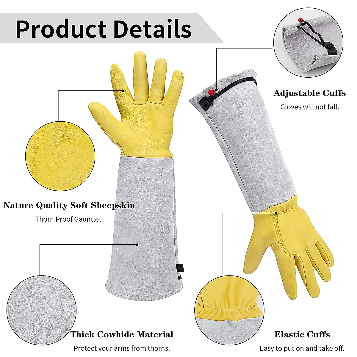Supersfel Gardening Gloves for Women/Men, Rose Pruning Thorn-Proof Gloves Long Leather Garden Gloves with Adjustable Cuff, Ladies Light Protective Gloves for Yard & Outdoor Work
