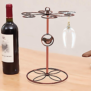 Sunnyac Scrollwork Bronze Wine Glass Rack, Elegant Freestanding Stemware Holder Stand with 6 Hooks, for Home and Bar Storage and Artistic Tabletop Display, Bird-style (Bronze 2)