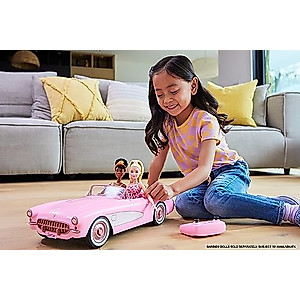Hot Wheels RC Barbie Corvette, Battery-Operated Remote-Control Toy Car from Barbie The Movie, Holds 2 Barbie Dolls, Trunk Opens for Storage