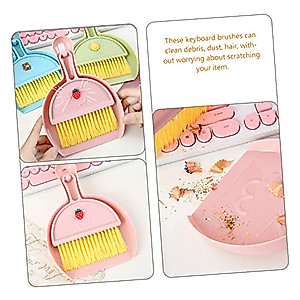 KOMBIUDA 3 Sets Mini Desktop Broom Mini Whisk Broom Screen Cleaning Brush Keyboard Cleaner Computer Cleaning Brush Keyboard Cleaning Kit Broom and Dustpan Dustpan and Pink Plastic