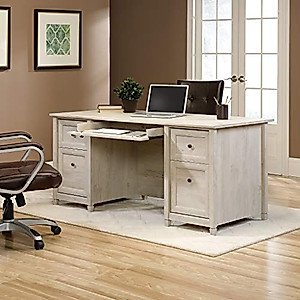Sauder Edge Water Executive Desk, L: 65.12" x W: 29.53" x H: 29.37", Chalked Chestnut finish