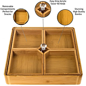 Serving Platter - Bamboo Divided Serving Tray with Lid & Removable Dividers - Great Veggie Tray Serving Dish, Candy Bowl, Serving Trays for Party, Taco Dip Parties Platters, & Chip Bowls for Parties!