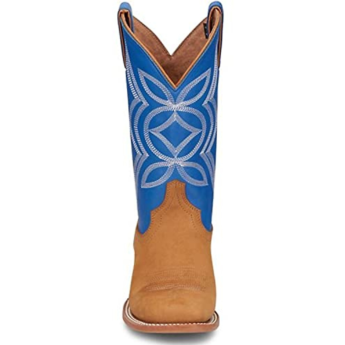 JUSTIN Boots Women's Hayes Tan 11` Blue Square Toe Boot Tan 7.5 B