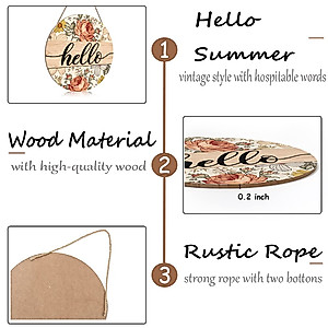 FWIEXA Vintage Hello Sign for Front Door, Boho Hello Spring Door Sign with Flowers, Colorful Floral Welcome Wooden Hanging Sign Decor for Entryway Front Porch Yard (12"x 12")