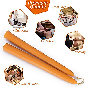 Olorvela Orange Beeswax Taper Candles,8" Long Candlestick,smokeless dripless unscented Natural Beeswax Candles.for Gift,Mother's Day (Orange)