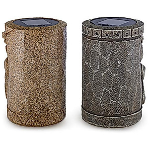 VP Home Tribal Tiki Head Solar Light - Solar Powered Flickering LED Garden & Outdoor Decor for Tiki Bar & Tribal Decorations - Set of 2 - Brown