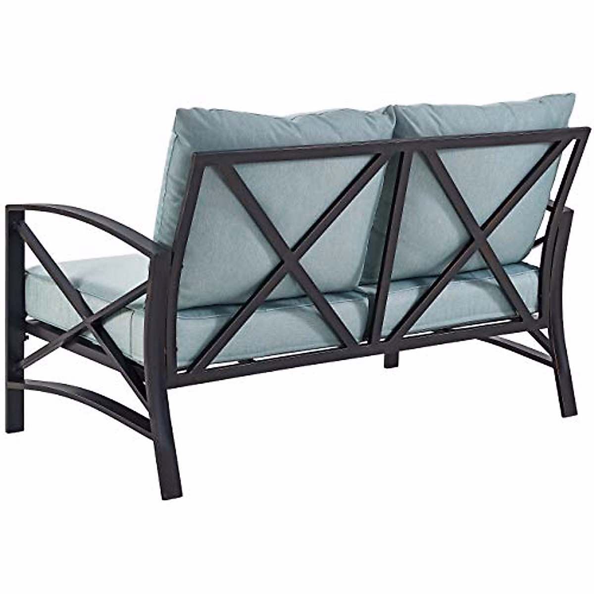 Crosley Furniture KO60008BZ-MI Kaplan Outdoor Metal Loveseat, Oiled Bronze with Mist Cushions