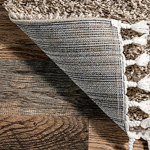 nuLOOM Neva Modern Tasseled Shag Area Rug, 5' Round, Beige