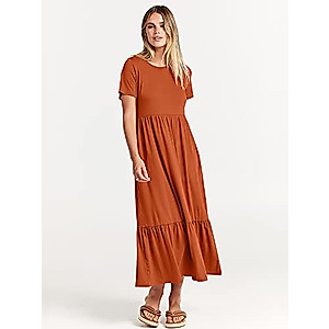 ANRABESS Women's Summer Casual Short Sleeve Crewneck Swing Dress Casual Flowy Tiered Maxi Beach Dress with Pockets 727zongse-S
