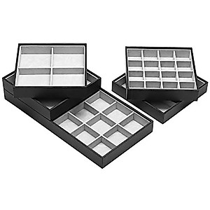 ORIGIA Magic Stackable Jewelry Trays Closet Dresser Drawer Organizer for Accessories, Gadgets & Cosmetics, Storage Display Showcase Holder Box, Set of 5