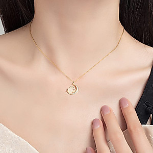 B&D mothers day gifts for Women Girls Bunny Necklace Cute Jade Bunny Rabbit On The Moon Pendant Rabbit Necklace Easter Gifts for Women Girls Necklace for Women Teen Girls S925 Sterling Silver Hypoallergenic Dainty Tiny Crescent Choker 18" Chain Collar Del