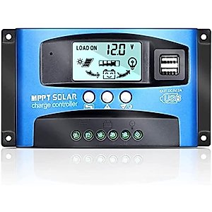 100A MPPT Solar Charge Controller 12v/24v Current Auto Focus MPPT Tracking Charge with LCD Display Dual USB Solar Regulator Charge Controller Multiple Load Control Modes