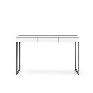 Pemberly Row Contemporary Home Office Multi-Functional Writing Desk with 3 Drawer in White