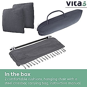 VITA5 Hanging Chair Outdoor & Indoor- Sturdy & Safe Hammock Chair - Stylish Boho Hanging Chair for Bedroom Decor - Easy to Assemble Hammock Swing - Comfy Padded Hanging Swing - Swinging Chair