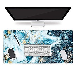 HAOCOO Desk Pad, Gaming Desk Mat,Large Mouse Pad for Desk, Extended Keyboard Mat 31.5" ×15.7", Water-Resistant Computer Mat with Non-Slip Rubber Base for Home Office Decor,Blue Mixed Marble