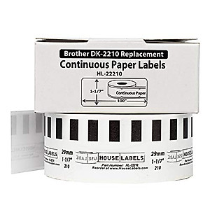 HOUSELABELS Compatible with DK-2210 Replacement Roll for Brother QL Label Printers; Continuous Length Labels; 1-1/7" x 100 feet (29mm*30.48m) - 54 Rolls