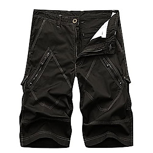 Men's Shorts with Elastic Waistband Khaki Cargo Shorts for Men 2023 Casual Loose Buckle Zipper Multi Pockets Tooling Shorts Regular Fit Outdoor Pants Linen Shorts Men 6 Inch Black 2X