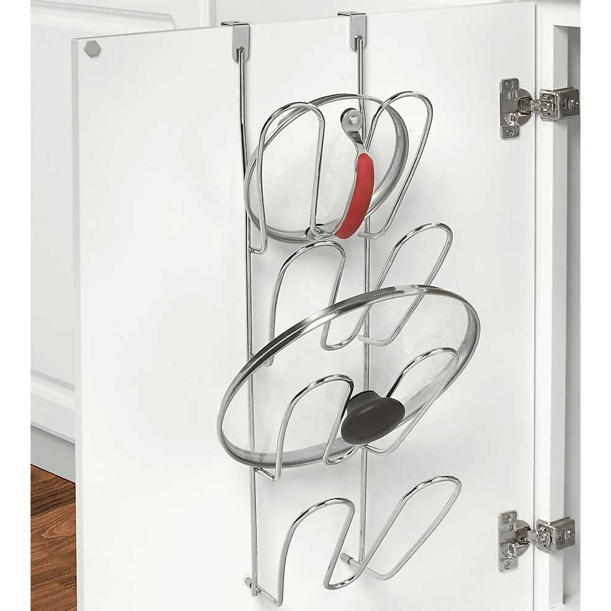 Spectrum Bloom Over the Cabinet Lid Organizer (Chrome) - Storage for Kitchen, Cabinet, Pantry, & Under Sink Organization