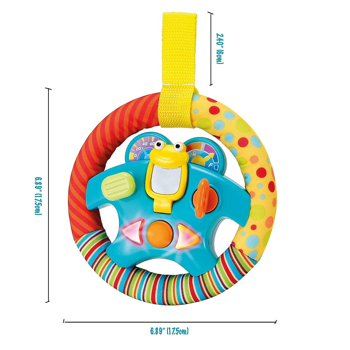 KiddoLab Steering Wheel Toy with Music,Lights,Sounds & Flip Up Mirror - Crib & Stroller Toys with Soft Fabric and Velcro Tap for Easy Attachment. Car Seat Toys for Babies and Toddlers. Ages 3 Months+