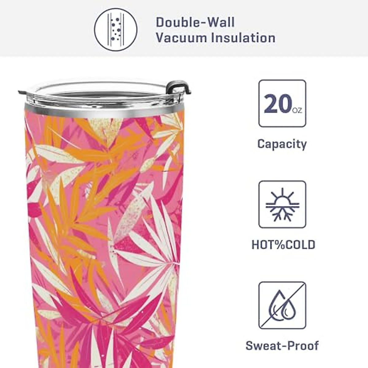 Pink Gold Leaf Stainless Steel water bottle with straw with Lid and Straw coffee mugs for gym simply tumbler with lid and straw 20 OZ