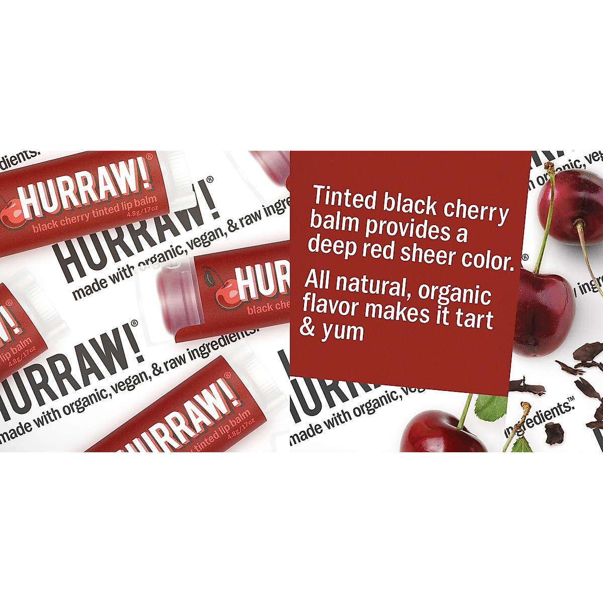 Hurraw! Black Cherry Tinted Lip Balm: (Sheer Red Tint) Organic, Certified Vegan, Cruelty and Gluten Free. Non-GMO, 100% Natural Ingredients. Bee, Shea, Soy and Palm Free. Made in USA