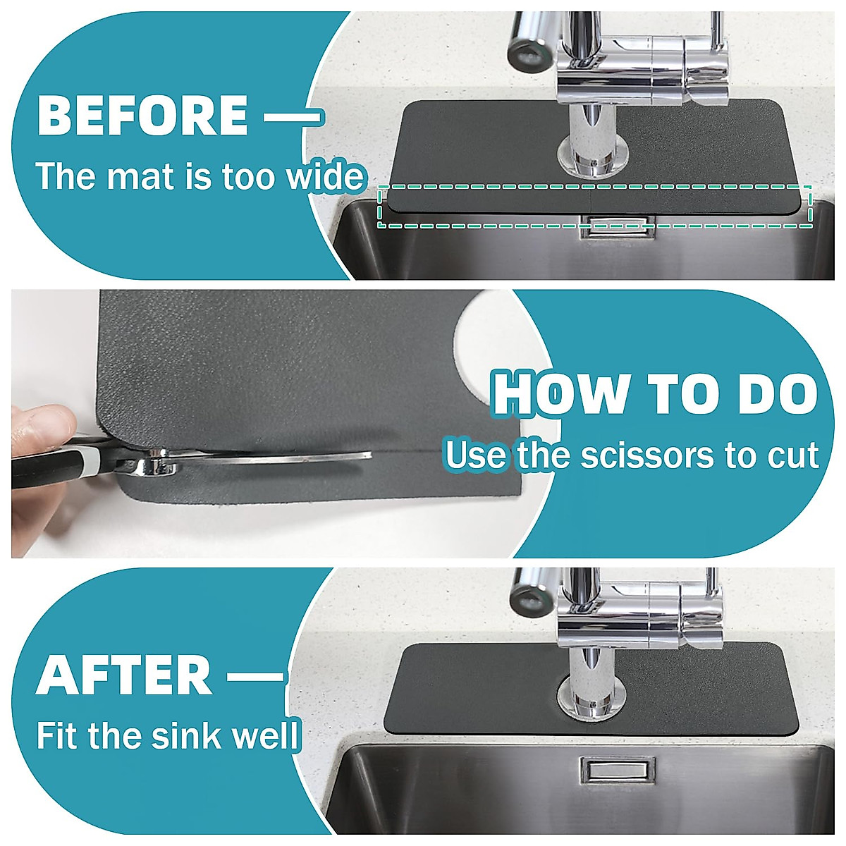 LOPNUR Faucet Mat for Kitchen Sink, 14.5 inch Cuttable Sink Water Splash Guard Behind Faucet, Kitchen Sink Faucet Mat Splash Guard with Super Absorbent Diatomite 14.5''x5.5'' (Grey, 1 Pack)