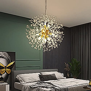 Mivenda Gold Crystal Chandeliers 9-Light Modern Firework Chandelier Dandelion Light Fixture,Bedroom Chandelier,Ceiling Hanging Lighting for Dining Room,Bedroom,Aisle