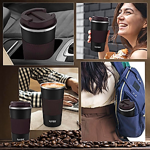 KETIEE Travel Mug, 12oz Insulated Coffee Cup with Leakproof Lid, Vacuum Stainless Steel Double-Wall Travel Coffee Mug Spill Proof, Reusable Coffee Mugs for Men and Women for Hot & Cold Drinks